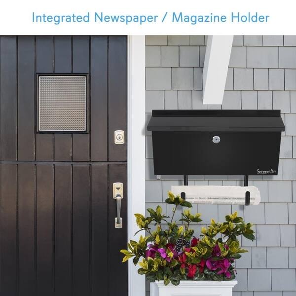 SereneLife Indoor/Outdoor Wall Mount Locking Mailbox with Newspaper ...