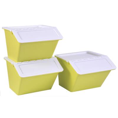 Large Green Plastic Stackable Storage Bins set of 3 - Overstock - 22964791