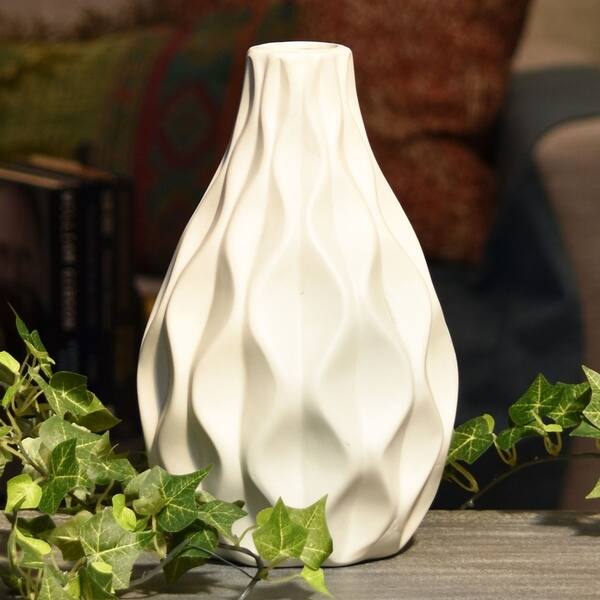 Urban Trends Ceramic Round Vase with Belly and Embossed Wave Design ...