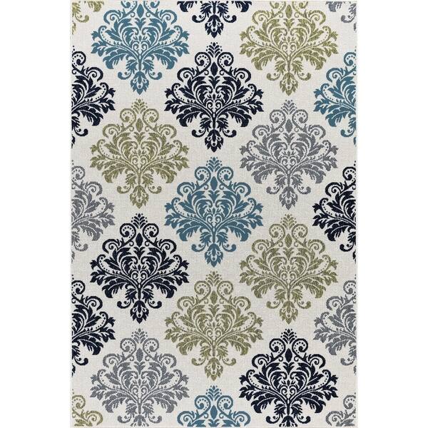 GAD Tendril Beautiful Contemporary Floral Indoor Outdoor Area Rug Beige ...