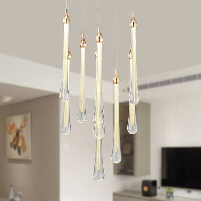 Valter Gold LED Pendant Chandelier with 10 Lighted Glass Rods ...
