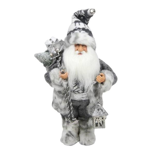 12" Gray and White Standing Santa Claus Christmas Figurine with Bag and ...