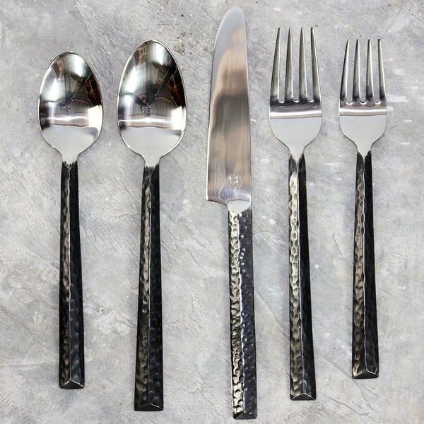 Haussmann Handmade Stainless SteelHammered Triangle Flatware 5 PC ...