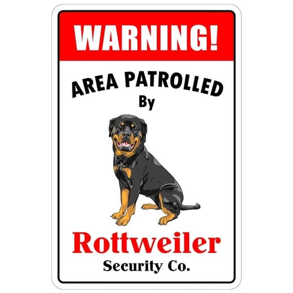 Aluminum Warning Area Patrolled By Rottweiler 8X12 Metal Novelty Sign ...