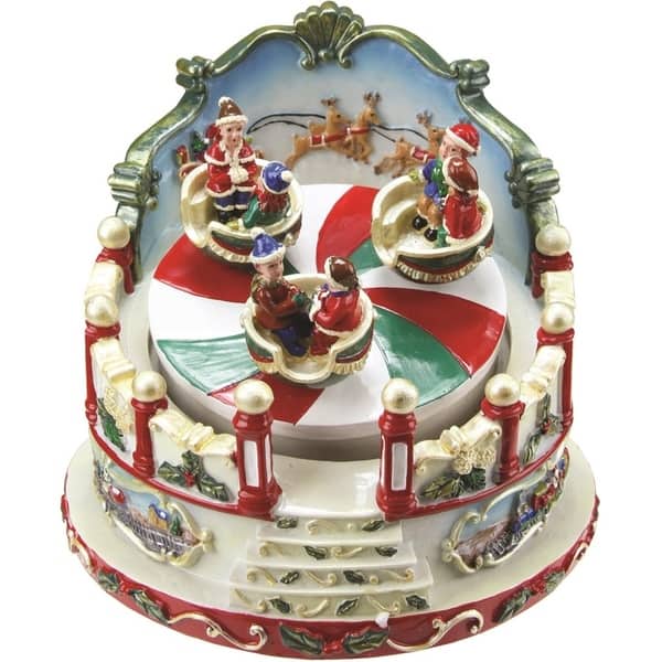 5" Animated Christmas Ride Figurine Winter Scene Rotating Music Box ...