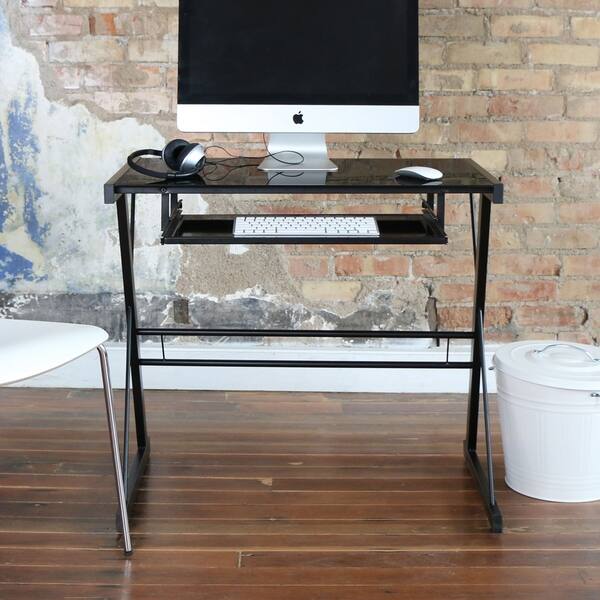 WE Furniture Modern Home Office Glass Metal Computer Desk - Black - Bed ...