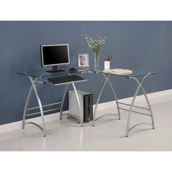 WE Furniture Glass Corner Computer Desk with Powder Coated Steel Frame ...