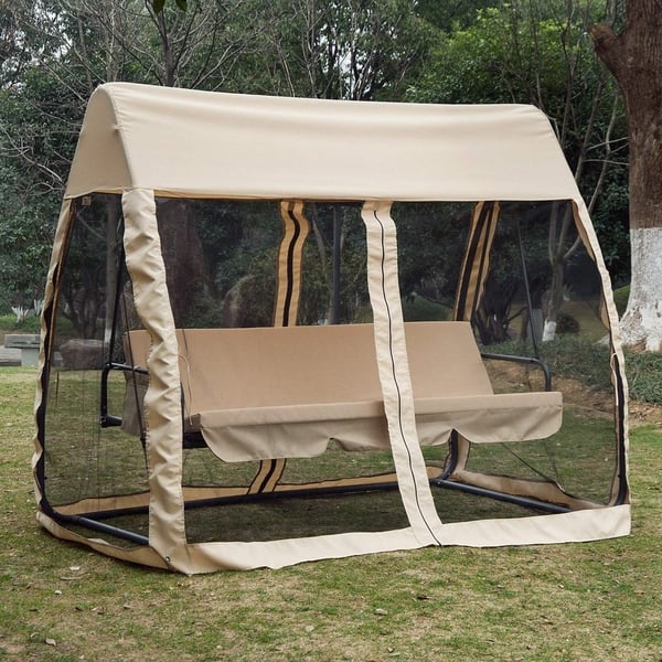 Outsunny 3 Seat Outdoor Covered Convertible Swing Chair / Bed With ...