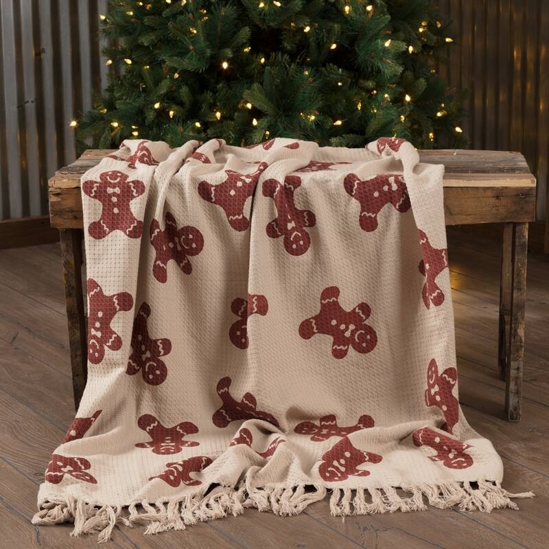 VHC Dark Tan Traditional Christmas Decor Happy Gingerbread Star Woven ...