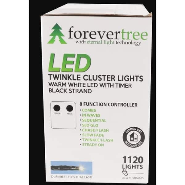 Forever Tree 1120 LED Twinkle Cluster White Lights w Black Wire - Bed ...