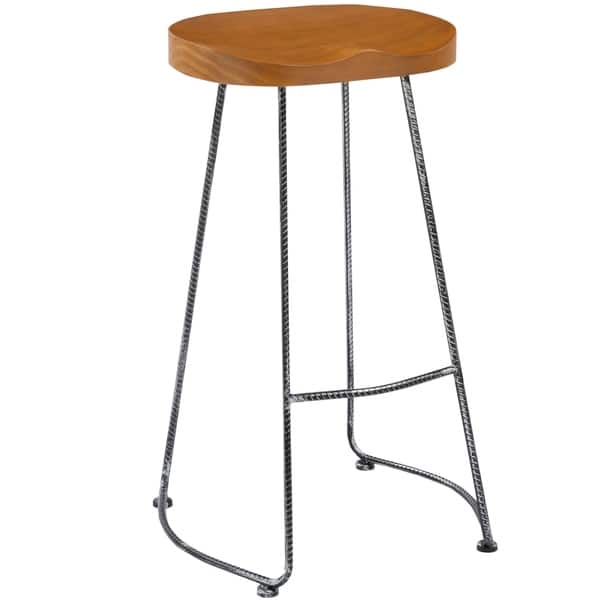 Industrial 30" Antique Rebar Counter Bar Bistro Pub Stool Saddle Wood ...