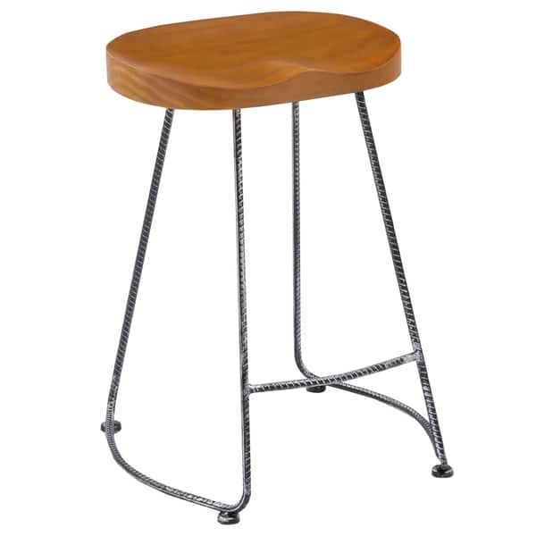 Industrial 24" Antique Rebar Counter Bar Bistro Stools Saddle Wood, Set ...