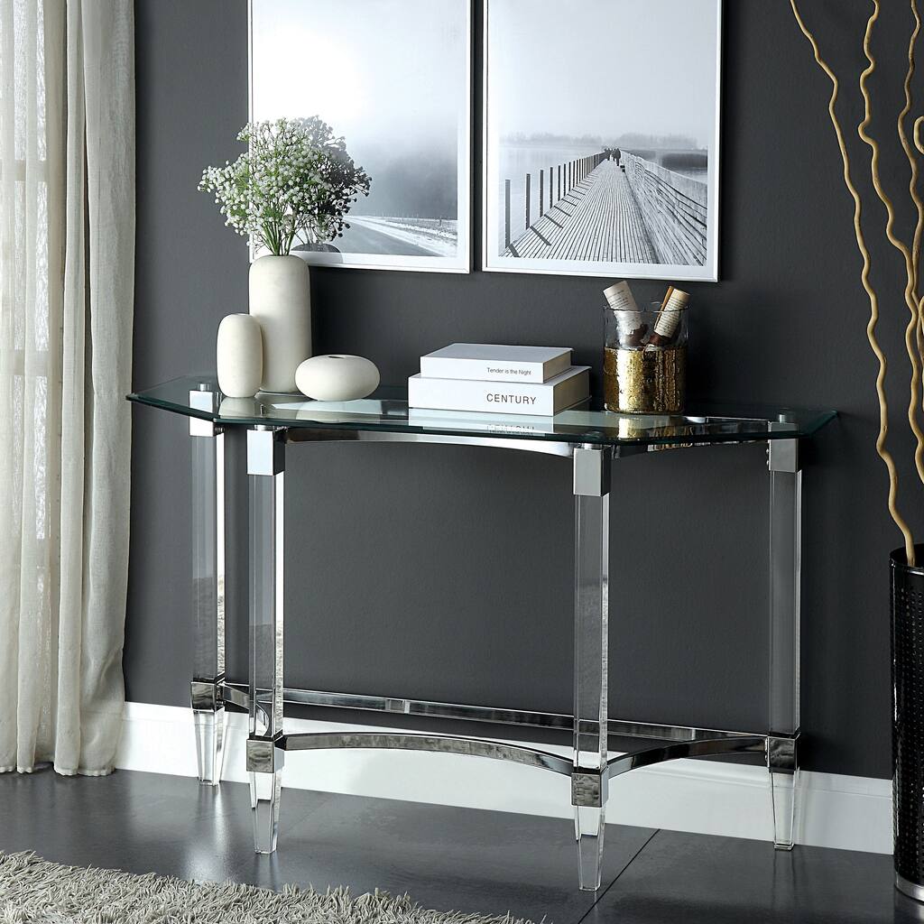 Silver Orchid Andriot Glass/Chrome Console Table - Overstock - 23136335