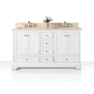 Ancerre Designs Audrey 60-inch White Vanity with Galala Beige Marble ...