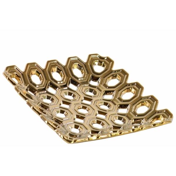 Perforated Circle Patterned Square Concave Tray In Ceramic, Chrome Gold ...
