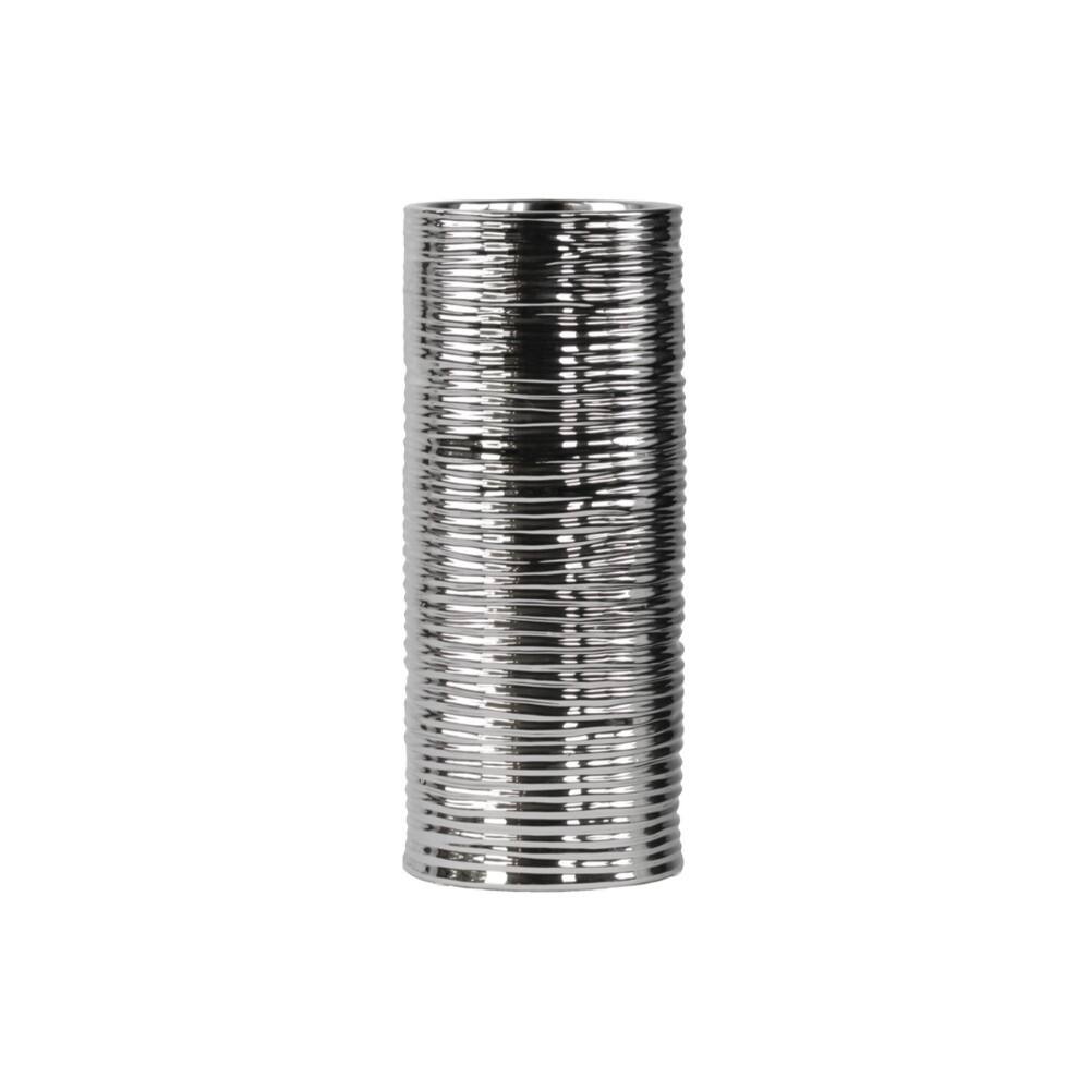 Cylindrical Ceramic Vase With Ribbed Pattern, Large, Silver - Overstock ...