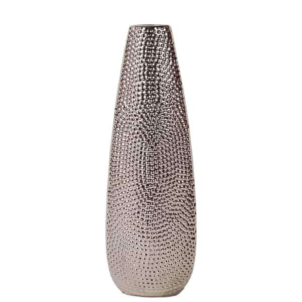 Oval Shape Ceramic Vase With Pimpled Pattern, Large, Silver - Bed Bath ...