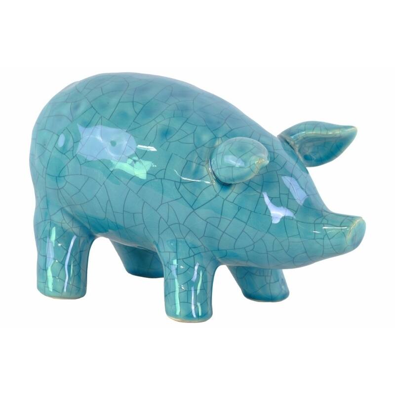 Ceramic Standing Pig Figurine with LG Gloss Finish, Blue - Overstock ...