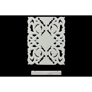 Wood Wide Rectangular Filigree Ornament on Rectangular Stand, White ...