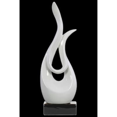 Ceramic Moon Abstract Sculpture on Rectangle Base, White - Overstock ...