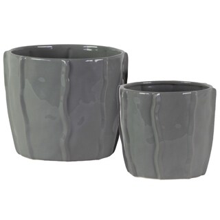 Ceramic Pot With Embedded Wave Design, Glossy Gray, Set of 2 - Bed Bath ...
