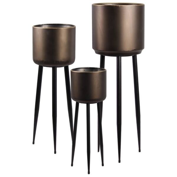 Metal Round Planters with Stand, Gunmetal Gray, Set of 3 - Bed Bath & Beyond - 23371353