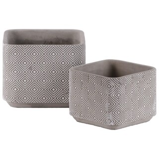 Cemented Square Shape Pots with Engraved Lattice Diamond Pattern,Washed ...