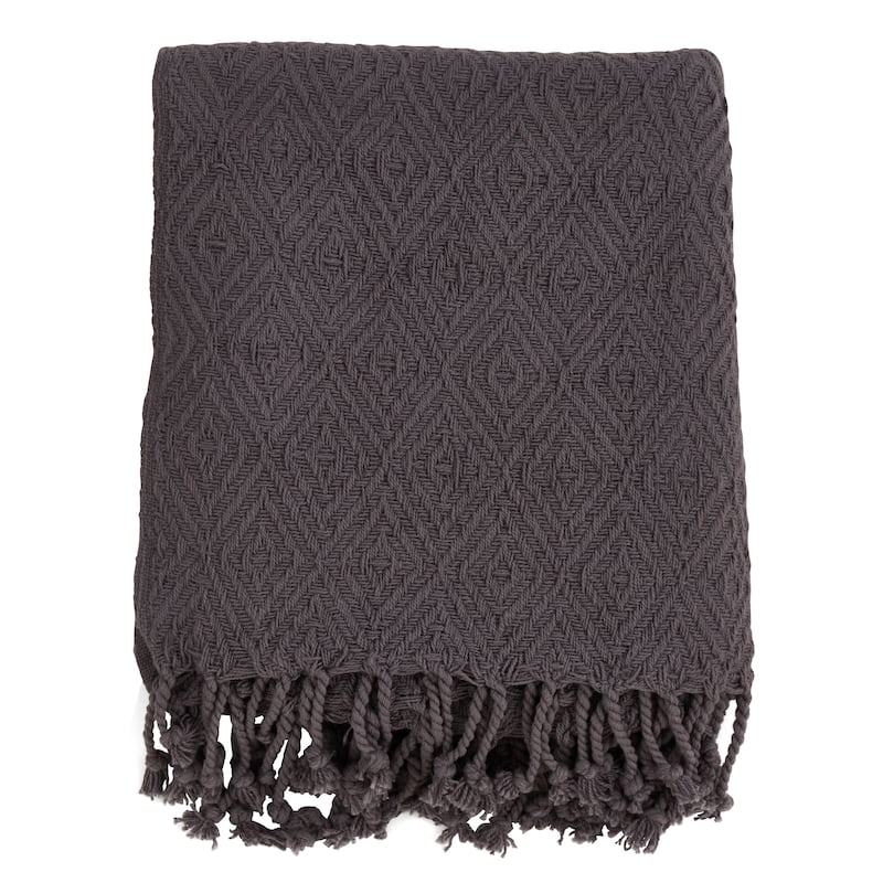 Diamond Weave Tassel Throw Blanket - Overstock - 23385768