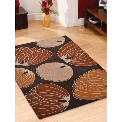 Hand Tufted Wool Area Rug Floral Brown - Overstock - 23432304