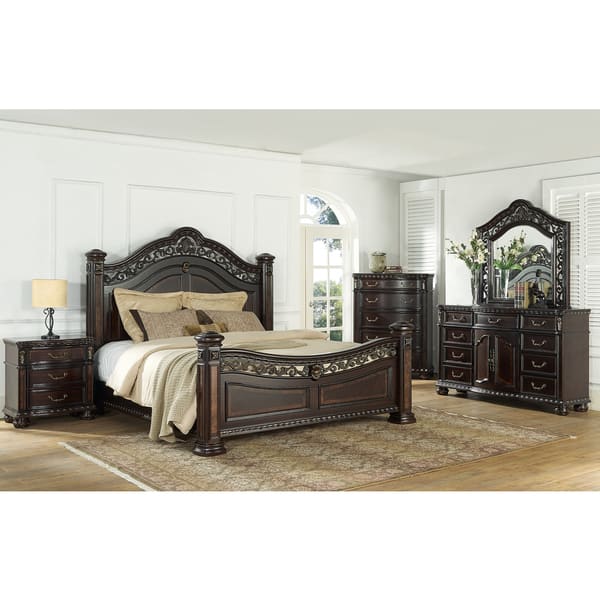 Steve Silver Manchester Traditional Low Post 5PC Bedroom Set - Bed Bath ...
