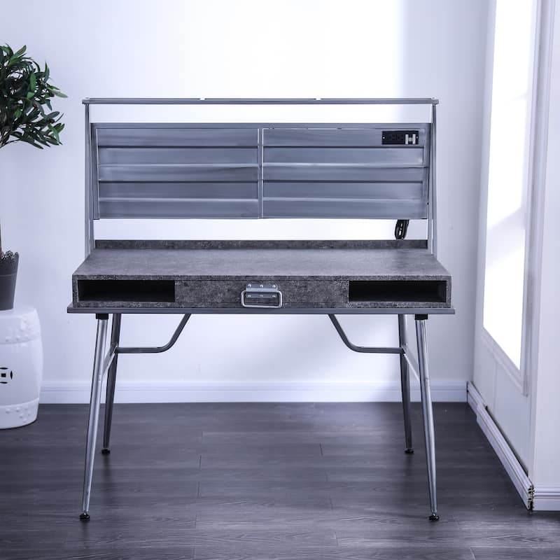 Woolf Industrial Sliver 47-inch Metal Computer Desk with USB Outlet by ...