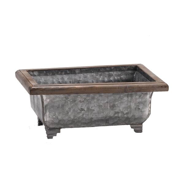 Rectangle Metal Planter with Wood Trim - Small - Silver - Bed Bath ...