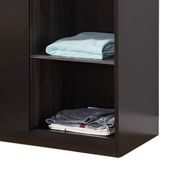 Wooden Wardrobe With Open Side Shelves, Red Cocoa Brown - Bed Bath ...