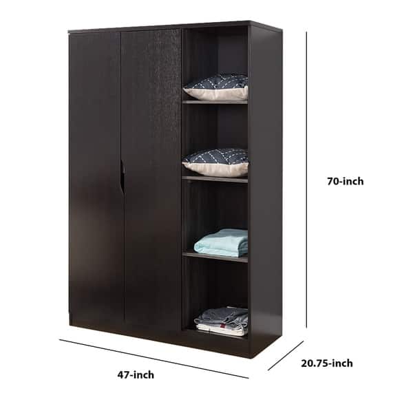 Wooden Wardrobe With Open Side Shelves, Red Cocoa Brown - Bed Bath ...