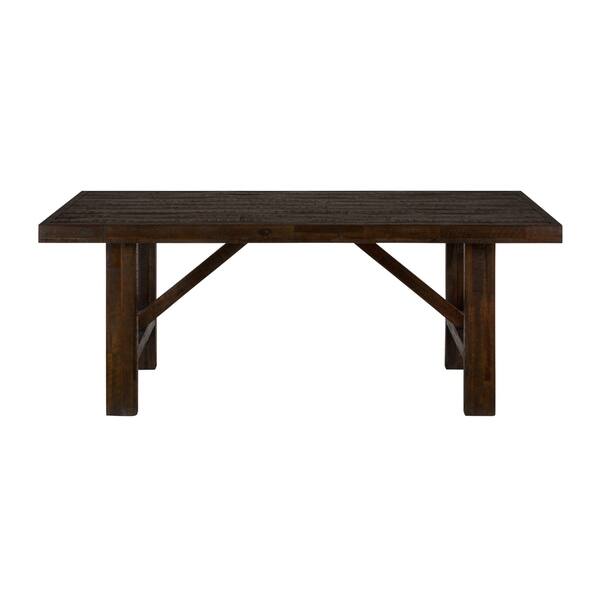 Wooden Dining Table with Rough-Hewn Saw Marks, Chocolate Brown - Bed ...