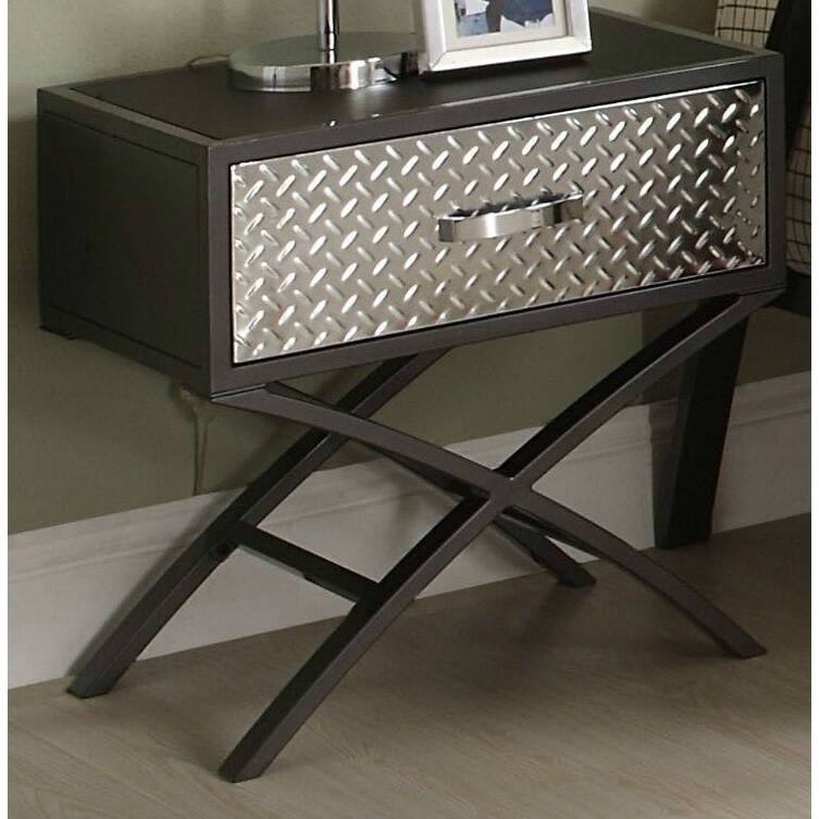 X- Base Metal Night Stand With One Drawer, Gray And Silver - Overstock ...
