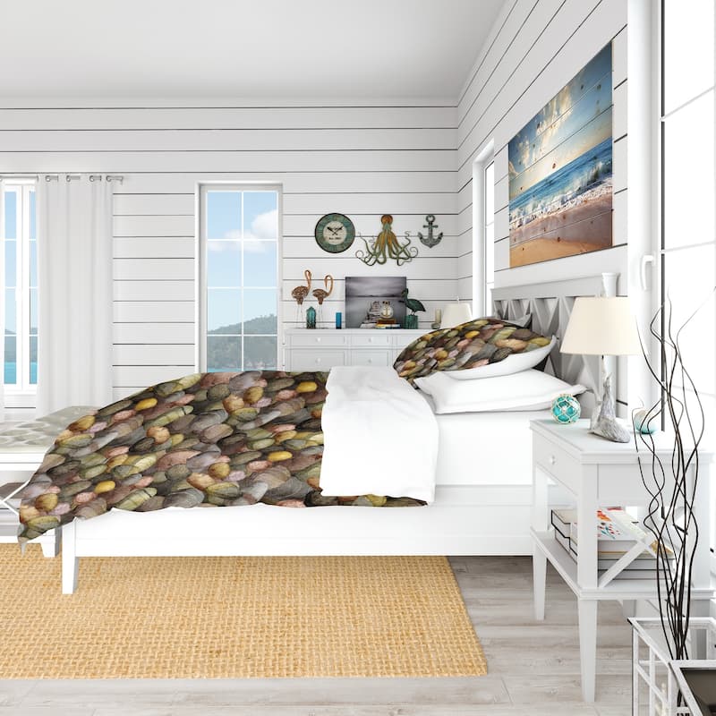 Designart 'Sea & Shore Stones' Nautical & Coastal Bedding Set - Duvet ...