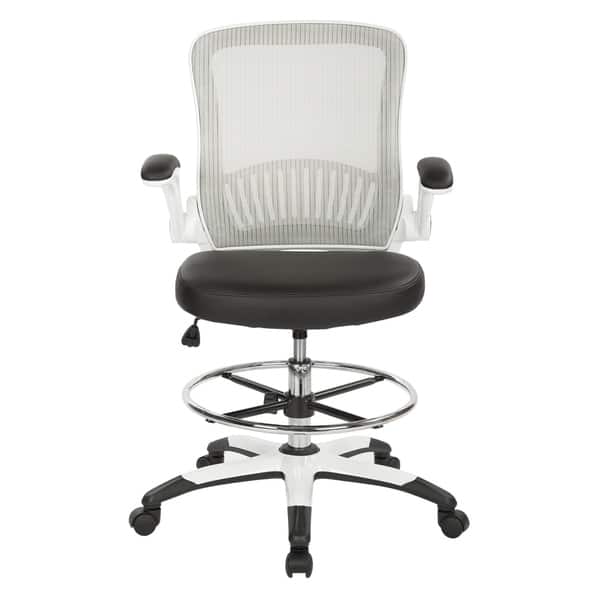 Mesh Back Drafting Chair with Black Faux Leather Seat and Adjustable ...