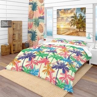 Designart 'Palm Pattern A' Tropical Bedding Set - Duvet Cover & Shams ...