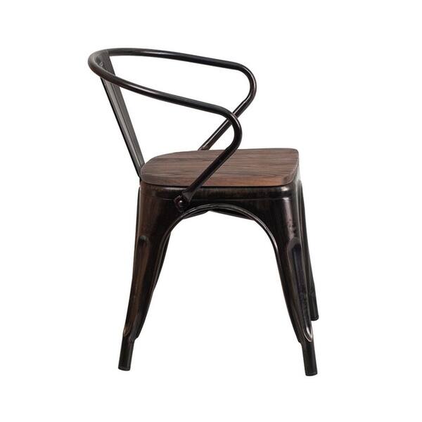 Offex Black-Antique Gold Metal Stackable Bistro Style Chair with Wood ...