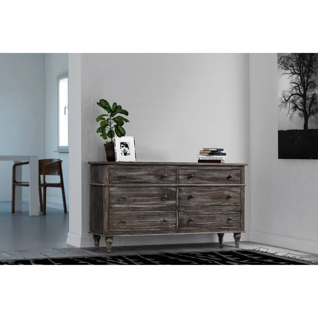 Valles Distressed Charcoal 6 Drawer Dresser - Overstock - 23539961
