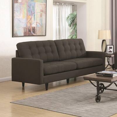 Transitional Linen Like Fabric & Wood Sofa With Cushioned Seat & Back ...