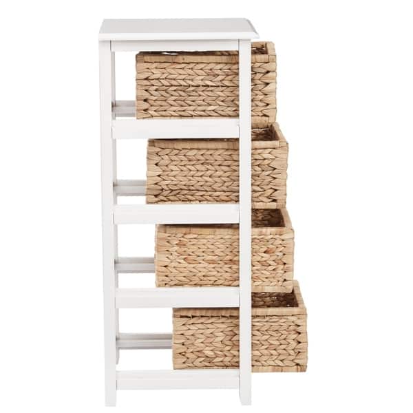 Seabrook Four-Tier Storage Unit With White Finish and Natural Baskets ...