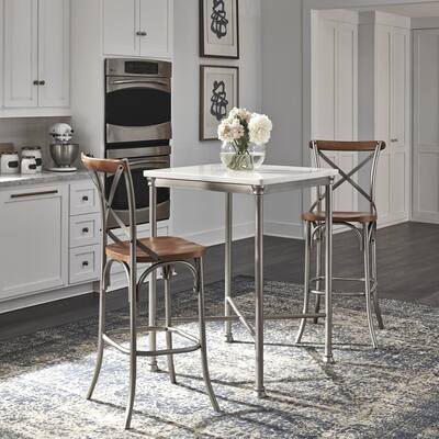Orleans Marble Finished Quartz Top Bar Table and Two Stools - Overstock ...