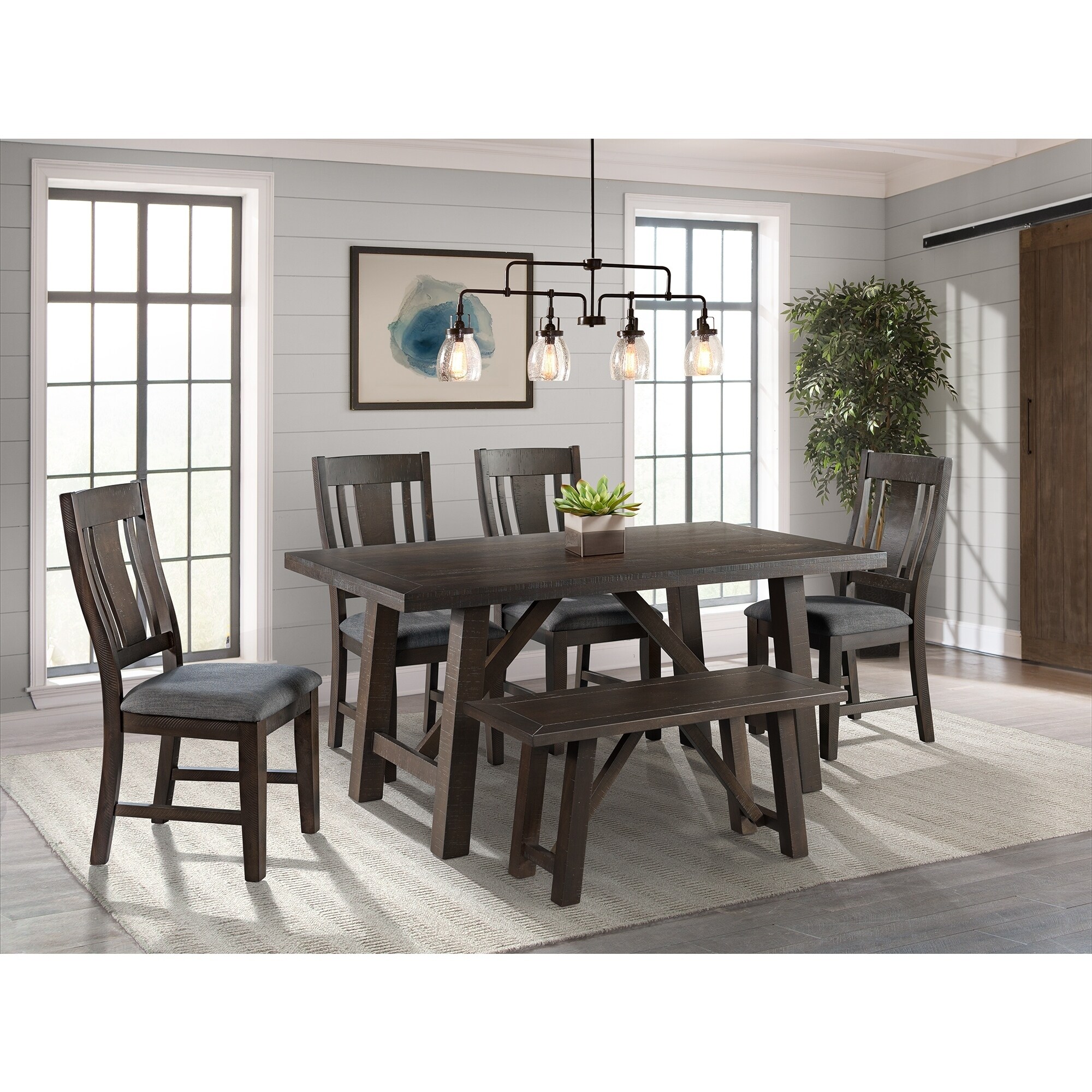 Simple Living Annie Espresso, Grey Rubberwood and Fabric 6-piece Dining ...
