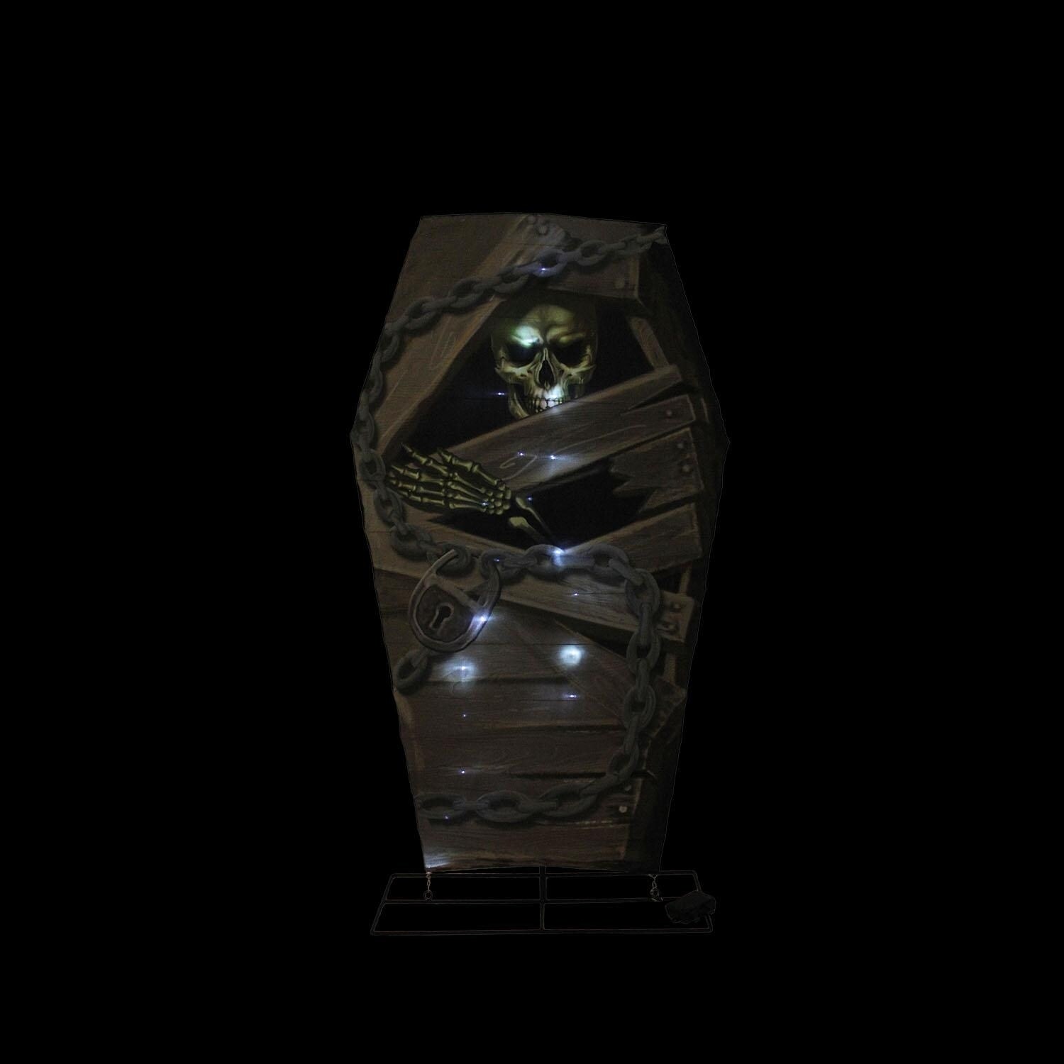 48" Battery Operated LED Lighted Skeleton in Coffin with Timer — Planner 5D