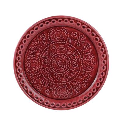 16.5" L'Eau de Fleur Blush Red Embossed Rose Floral Decorative Plate ...