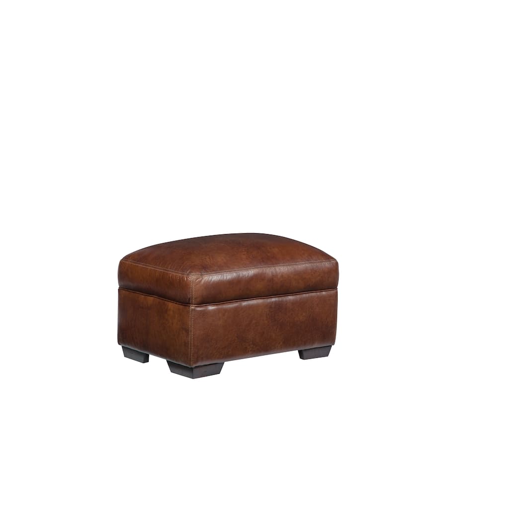 Simon Li Menden Top Grain Leather Ottoman - Overstock - 24017025