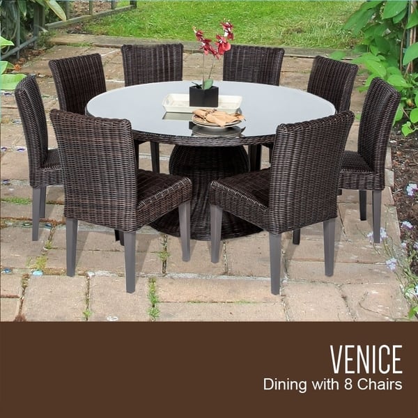 Venice 60 Inch Outdoor Patio Dining Table with 8 Armless Chairs - Bed ...