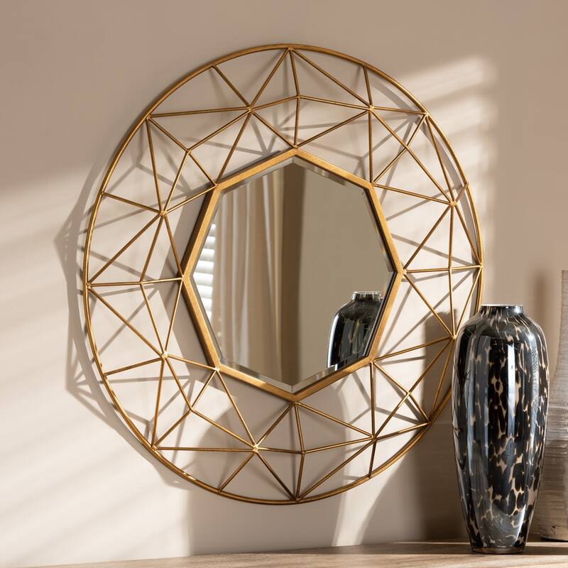 Contemporary Gold Geometric Wall Mirror by Baxton Studio - Overstock ...
